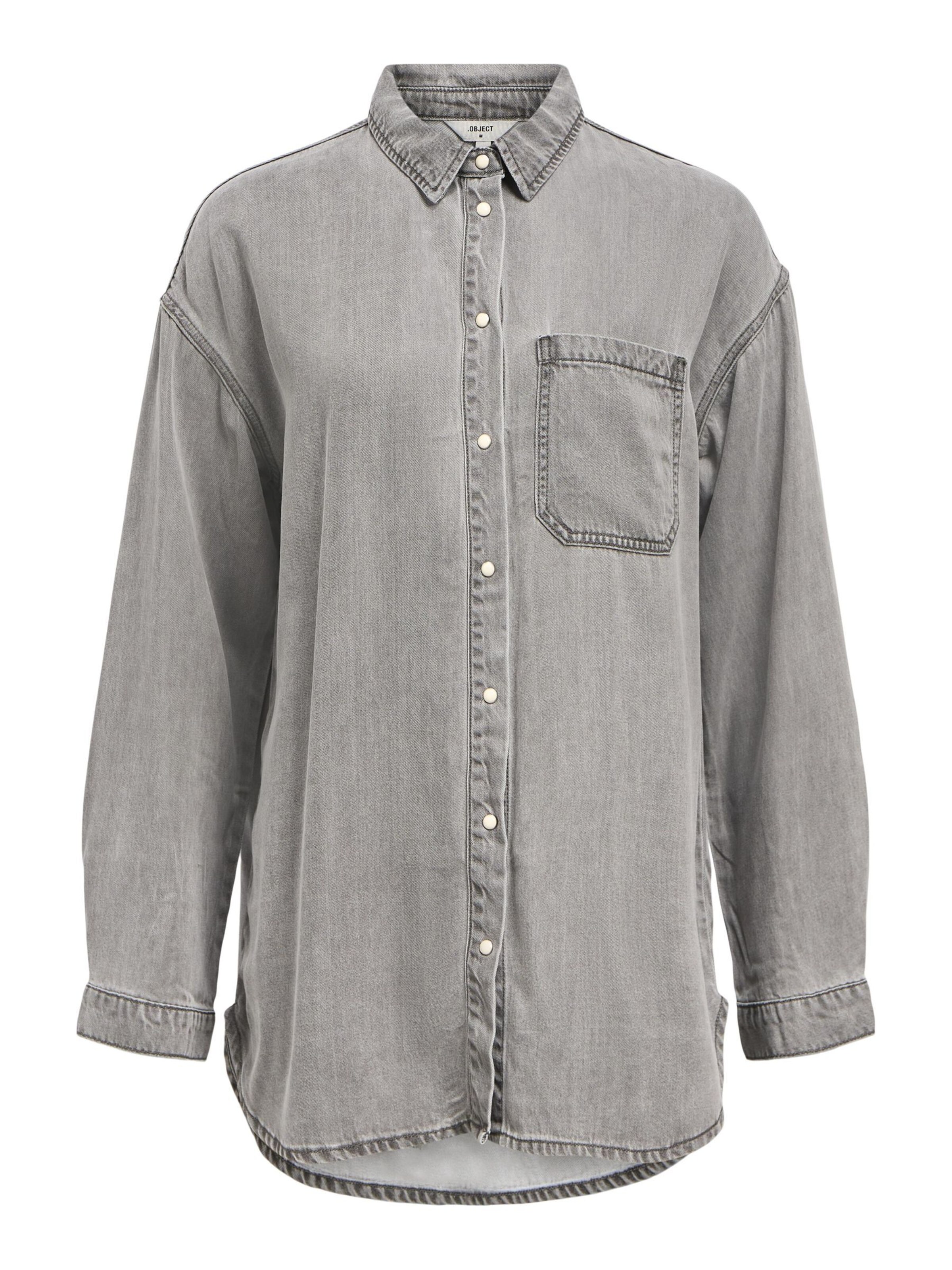 OBJECT Bluse 'FRAME' in Grey Denim | ABOUT YOU