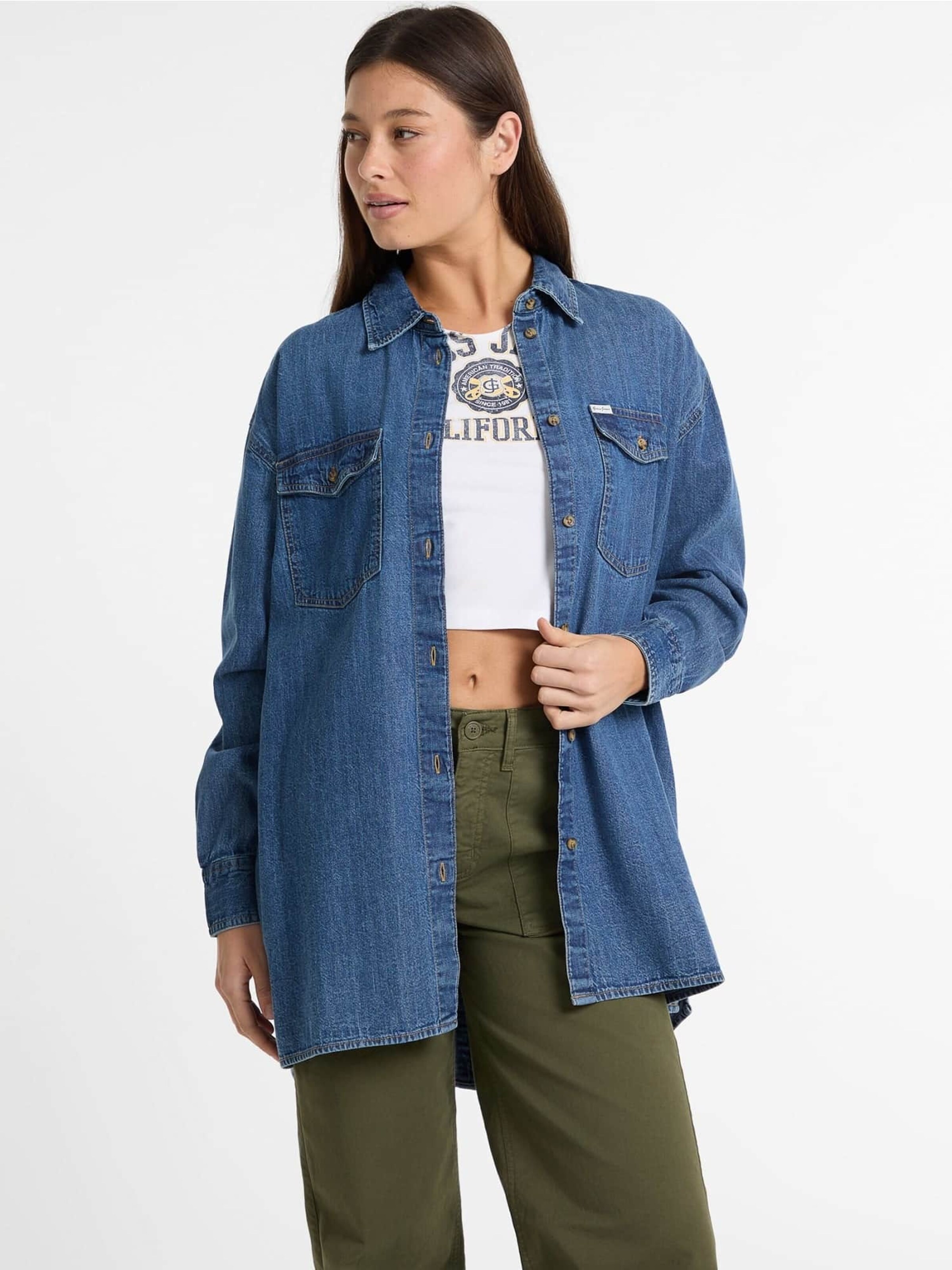 GUESS Bluse in Blue Denim | ABOUT YOU