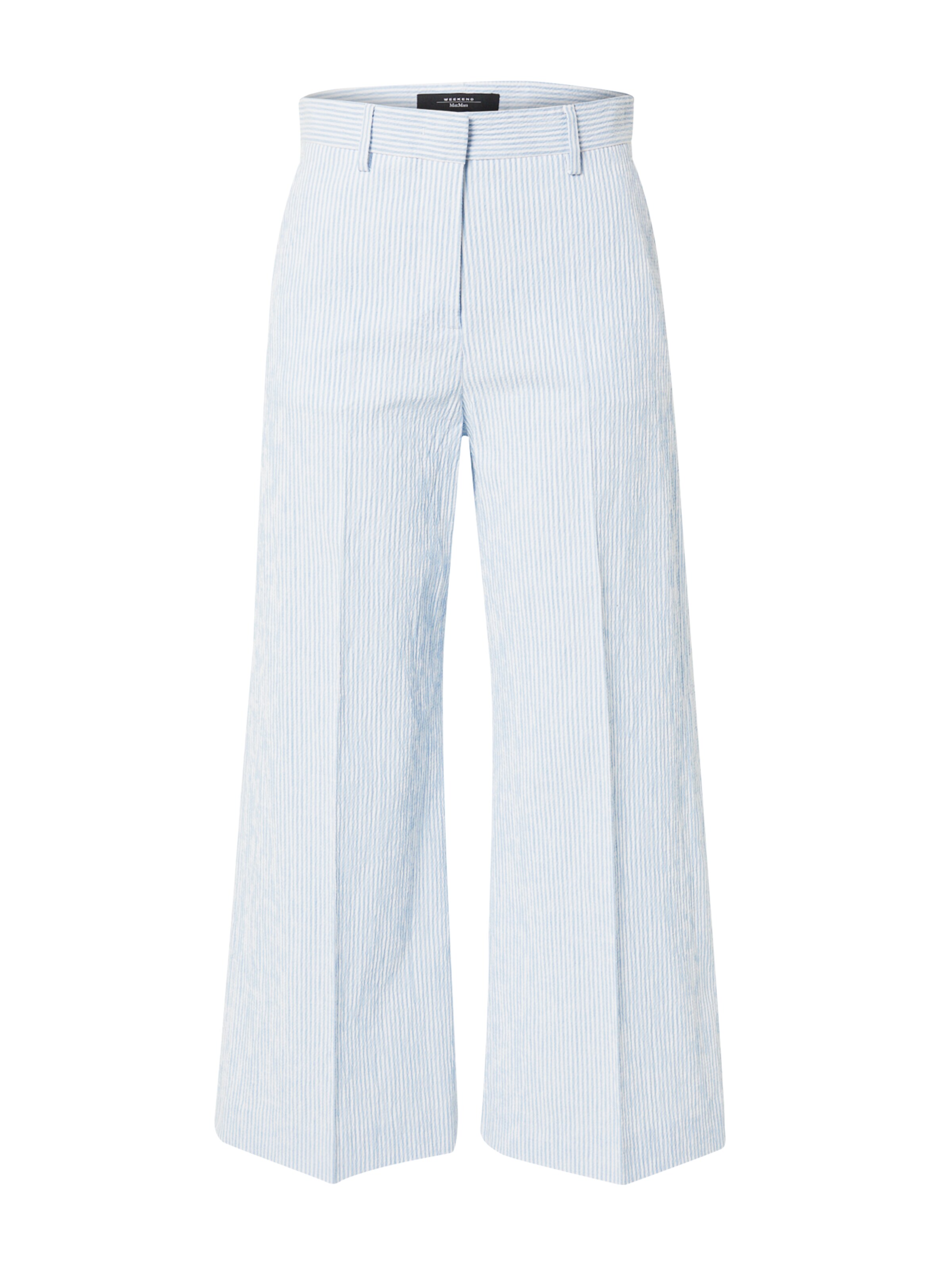 Weekend Max Mara Perna larga Calças com vincos 'GLEBA' em Azul Claro ...