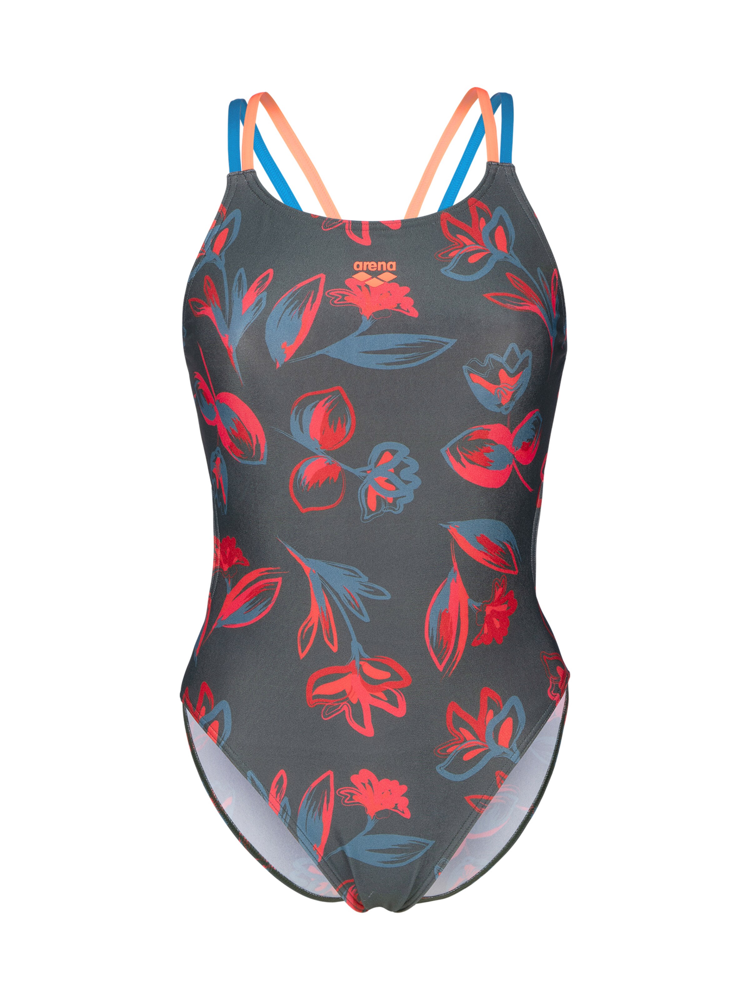 ARENA Bustier Badeanzug 'FLORAL' in Dunkelgrau | ABOUT YOU